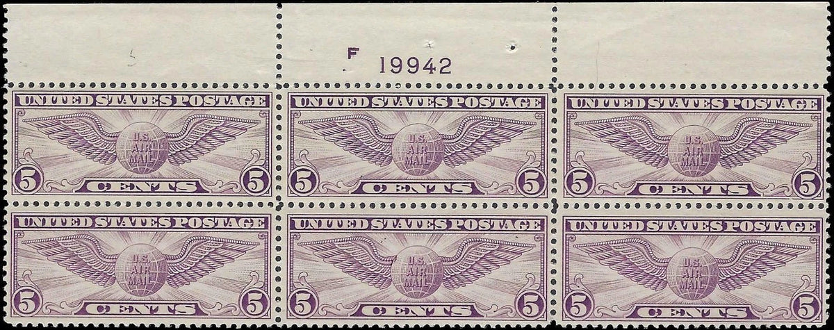 1930 USA Scott C12 Winged Globe Airmail Plate Block of 6 - MNH - Choice ...