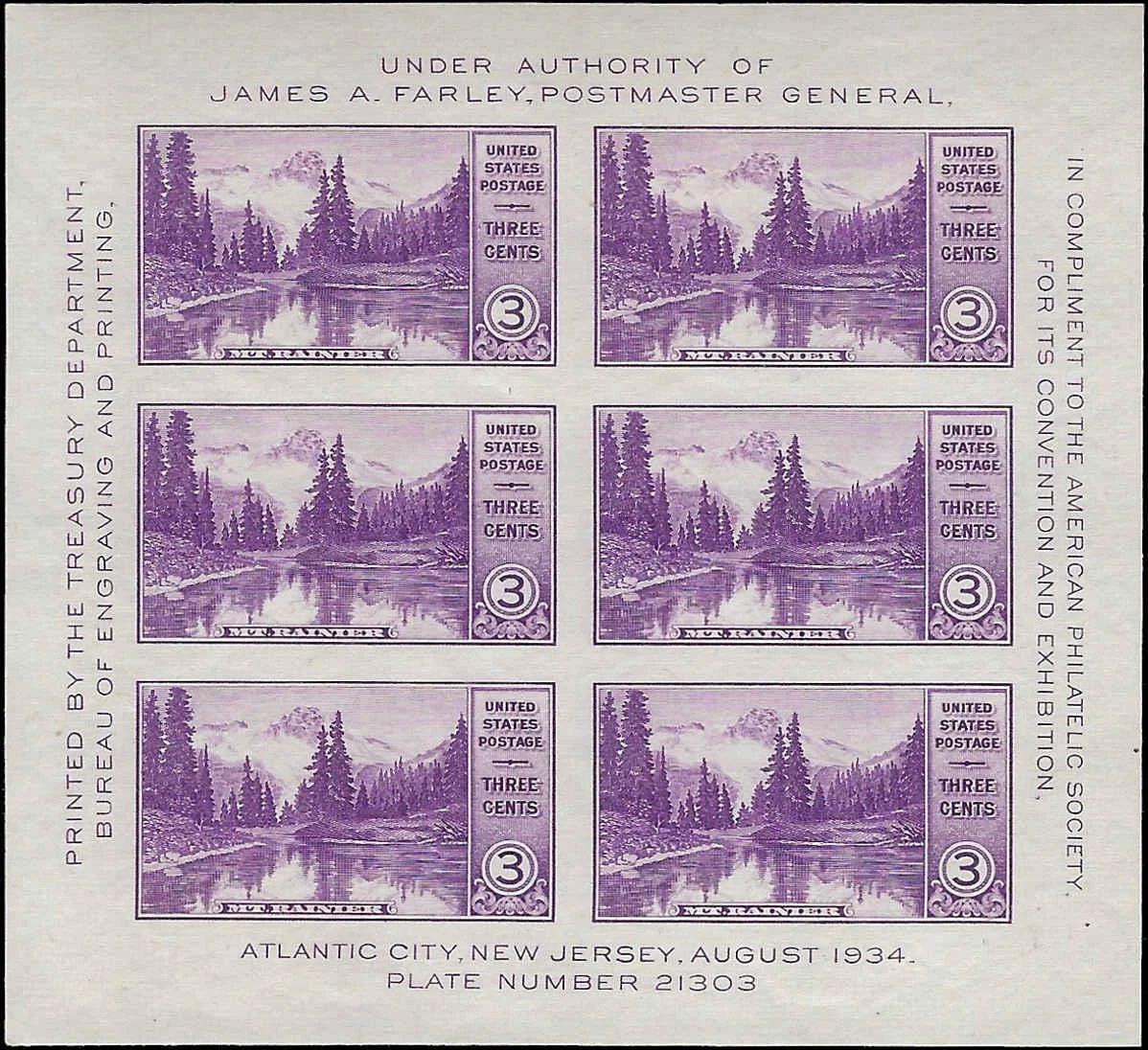 1934 USA Scott 750 Mt Rainer Souvenir Sheet - MH, OG - Nice! – Vegas ...