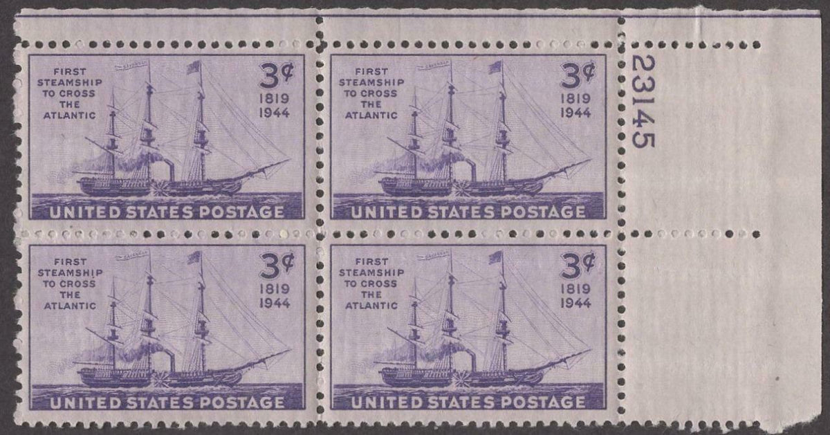 1944 First Steamship To Cross Atlantic Plate Block of 4 3c Postage Sta ...
